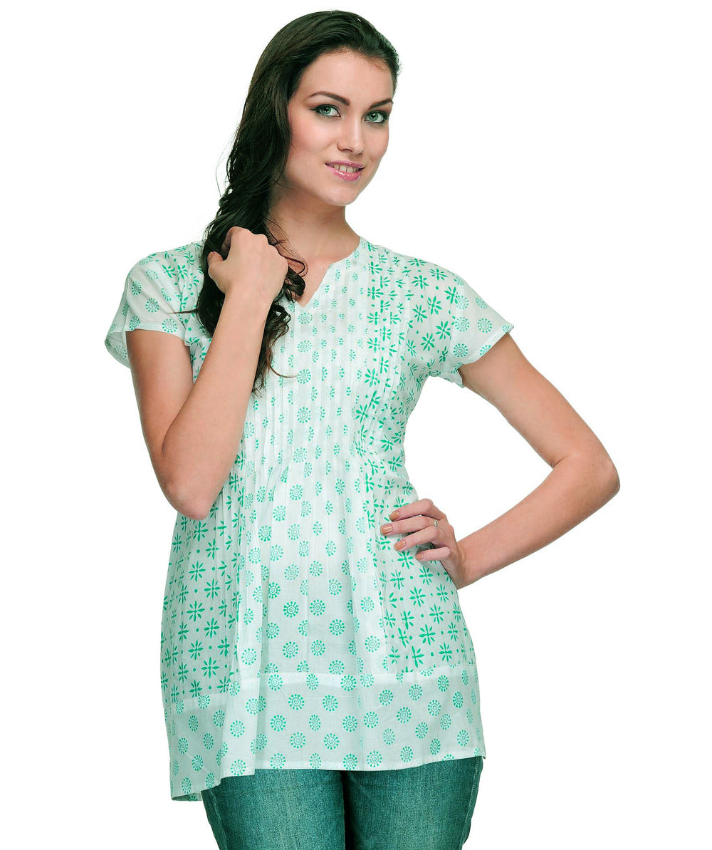 White Cotton Block Print Top – Kreate