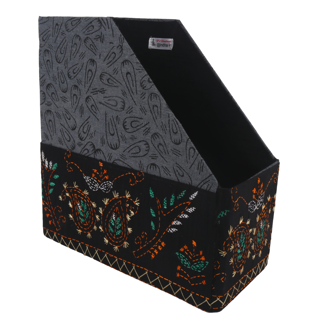 Indha Hand-Block Printed Magazine Holder with Rajasthani Ambi Embroide ...